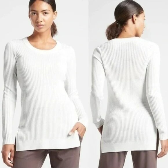 Athleta | Sweaters | Athleta Womens White Lincon Park Ribbed Side Slit ...